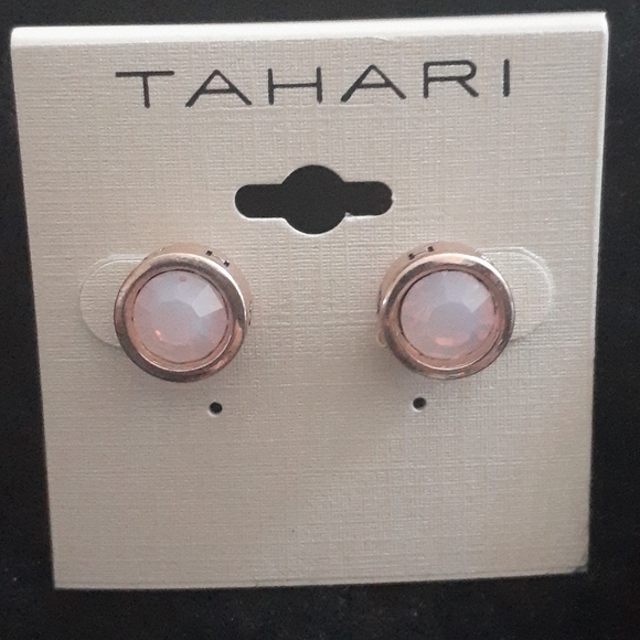 Tahari | Jewelry | Tahari Logo Pink And Gold Earrings | Poshmark